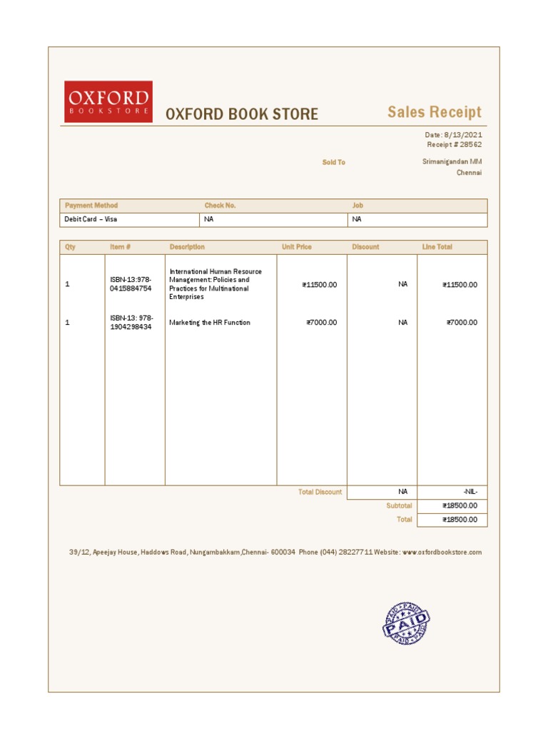 Oxford Book Store: Sales Receipt | PDF