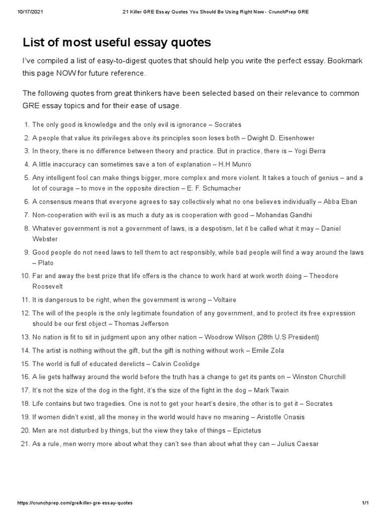 21 Killer GRE Essay Quotes You Should Be Using Right Now - CrunchPrep ...