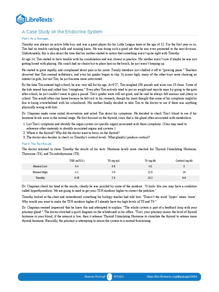 Endocrine System Case Study: Timothy's Journey | PDF | Thyroid ...