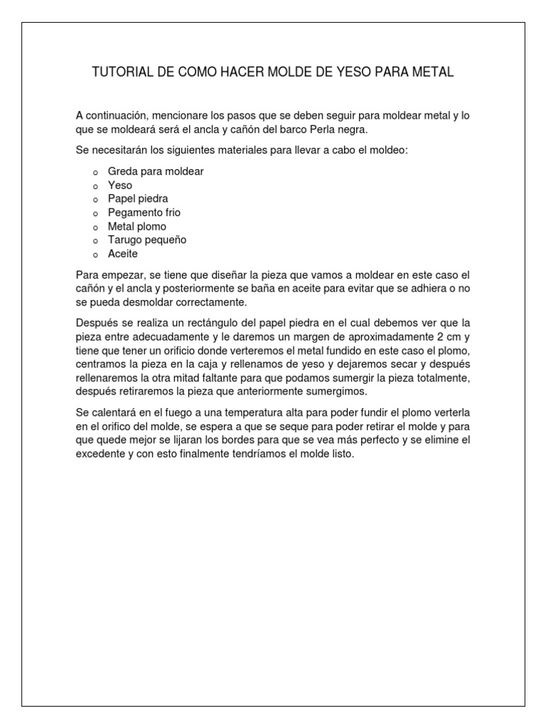 Tutorial Molde de Yeso para Metal | PDF