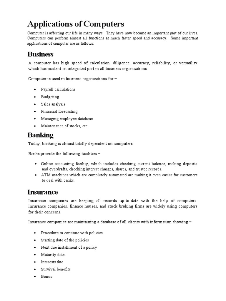 Applications of Computers | PDF | Banks | Health Care