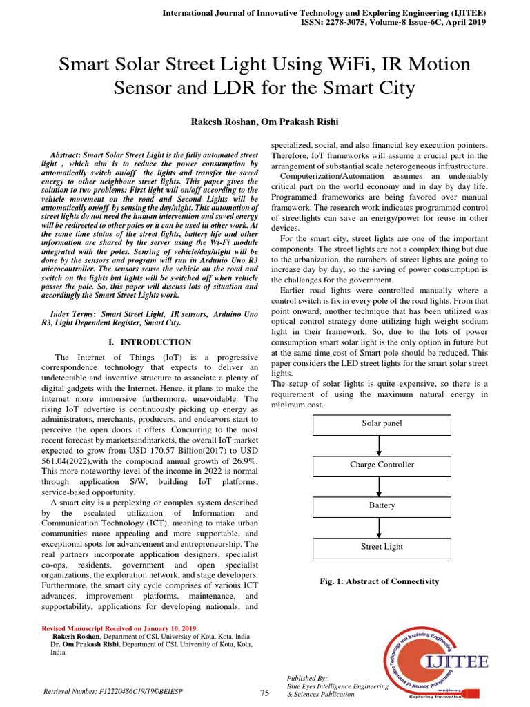 Smart Solar Street Light Using Wifi, Ir Motion Sensor and LDR For The ...