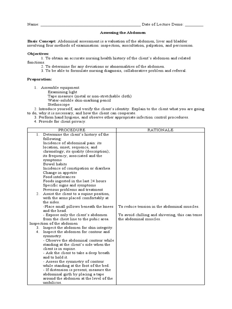 Assessing The Abdomen Basic Concept: Abdominal Assessment Is A ...