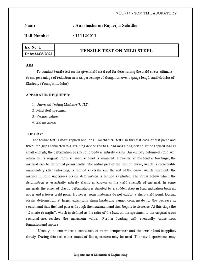 SOM Lab EXP1 | PDF | Deformation (Engineering) | Fracture