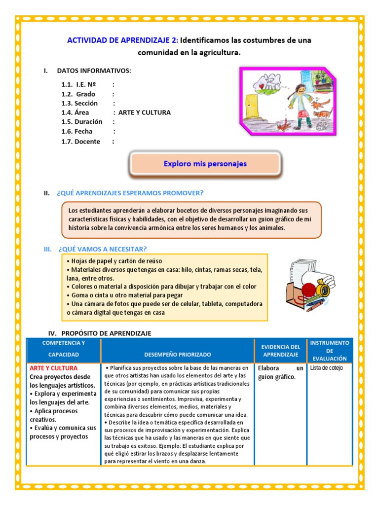 Dia 4 Sesion de Aprendizaje Exploro Mis Personajes | PDF | Aprendizaje | Animación