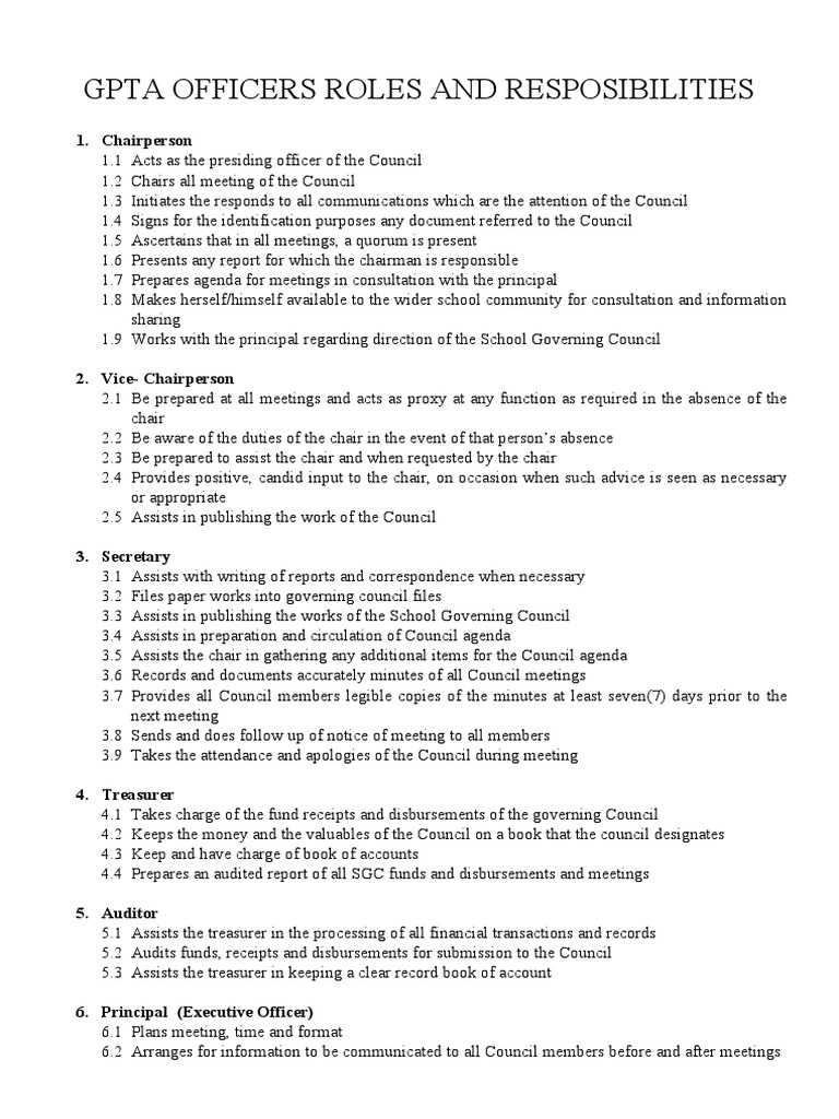 GPTA Officer Roles & Responsibilities | PDF | Elections | Committee