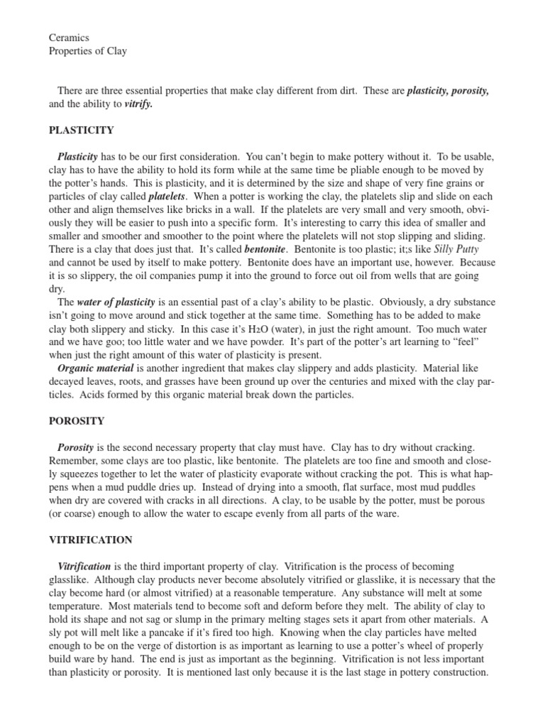 Properties of Clay | PDF | Clay | Pottery