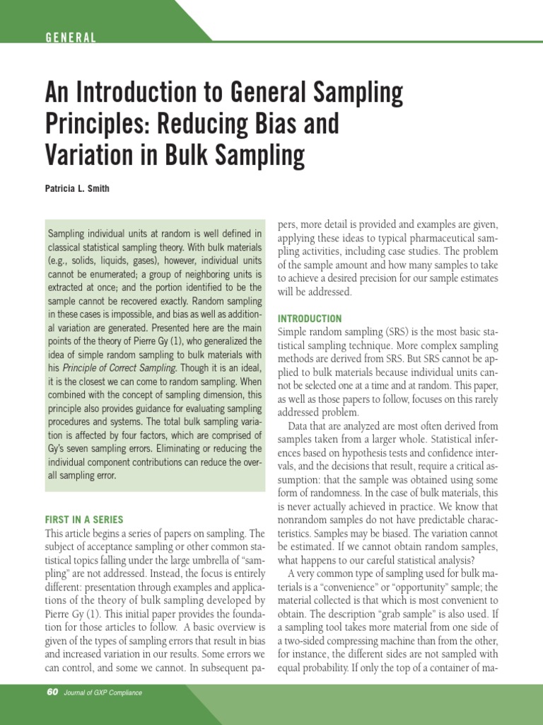 An Introduction To General Sampling Principles: Reducing Bias and ...