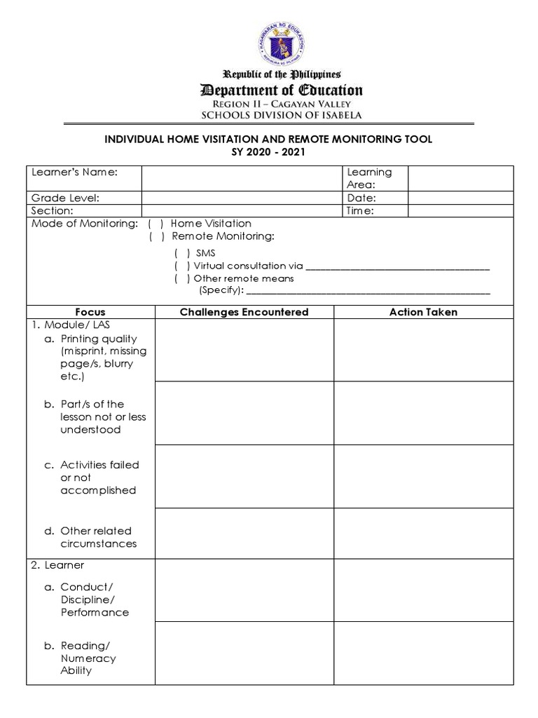 Individual Home Visitation and Remote Monitoring Tool | PDF