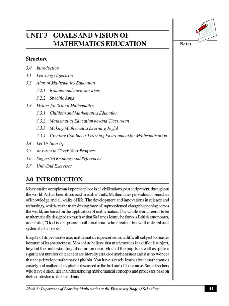 Unit 3 Goals and Vision of | PDF | Mathematics | Teachers