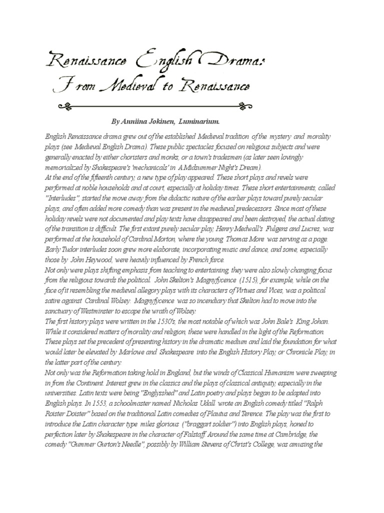 Renaissance Drama and Theatre | PDF | Tragedy | William Shakespeare