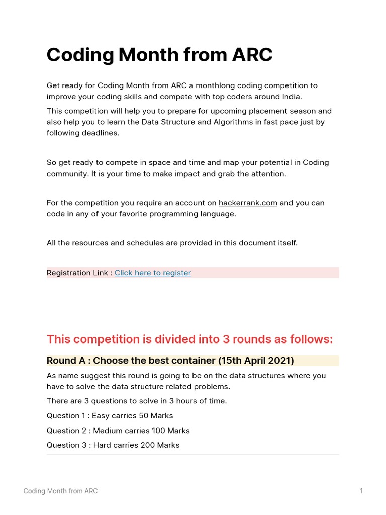 Coding Month From ARC: This Competition Is Divided Into 3 Rounds As ...