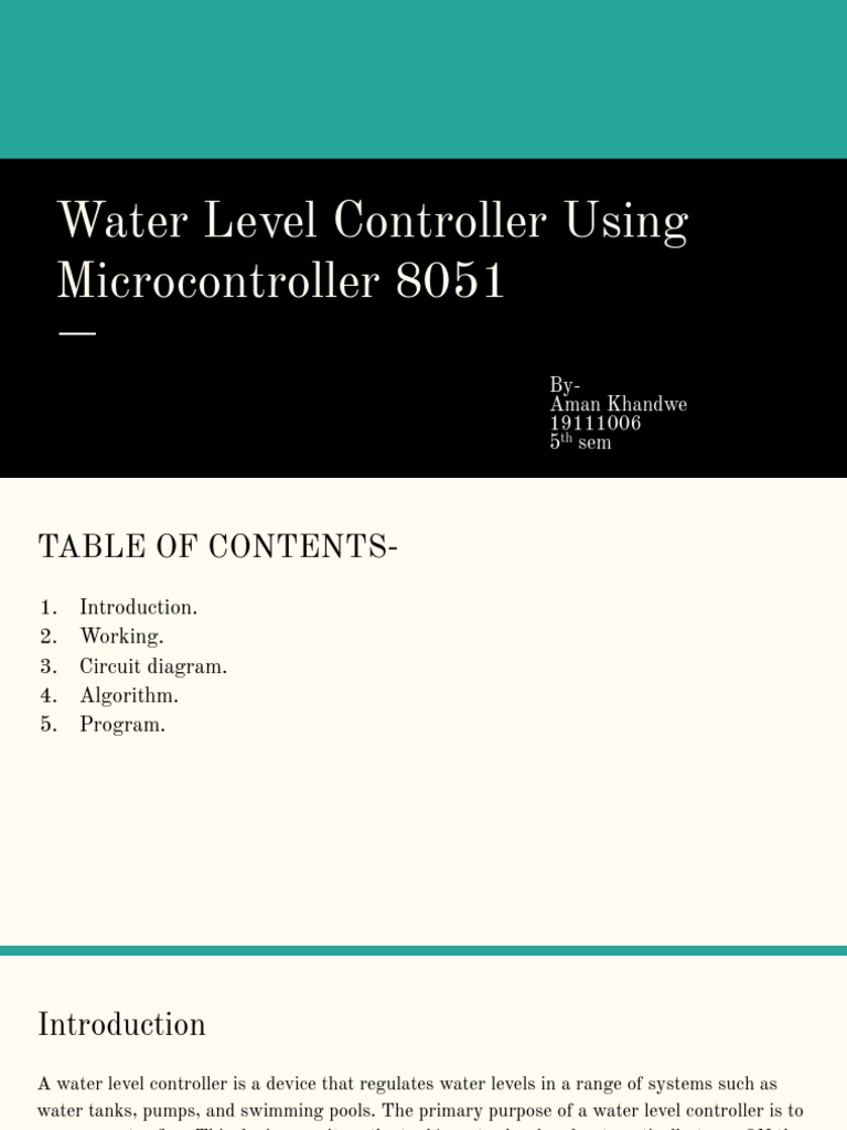 8051 Microcontroller Water Level Controller | PDF | Sensor | Transistor