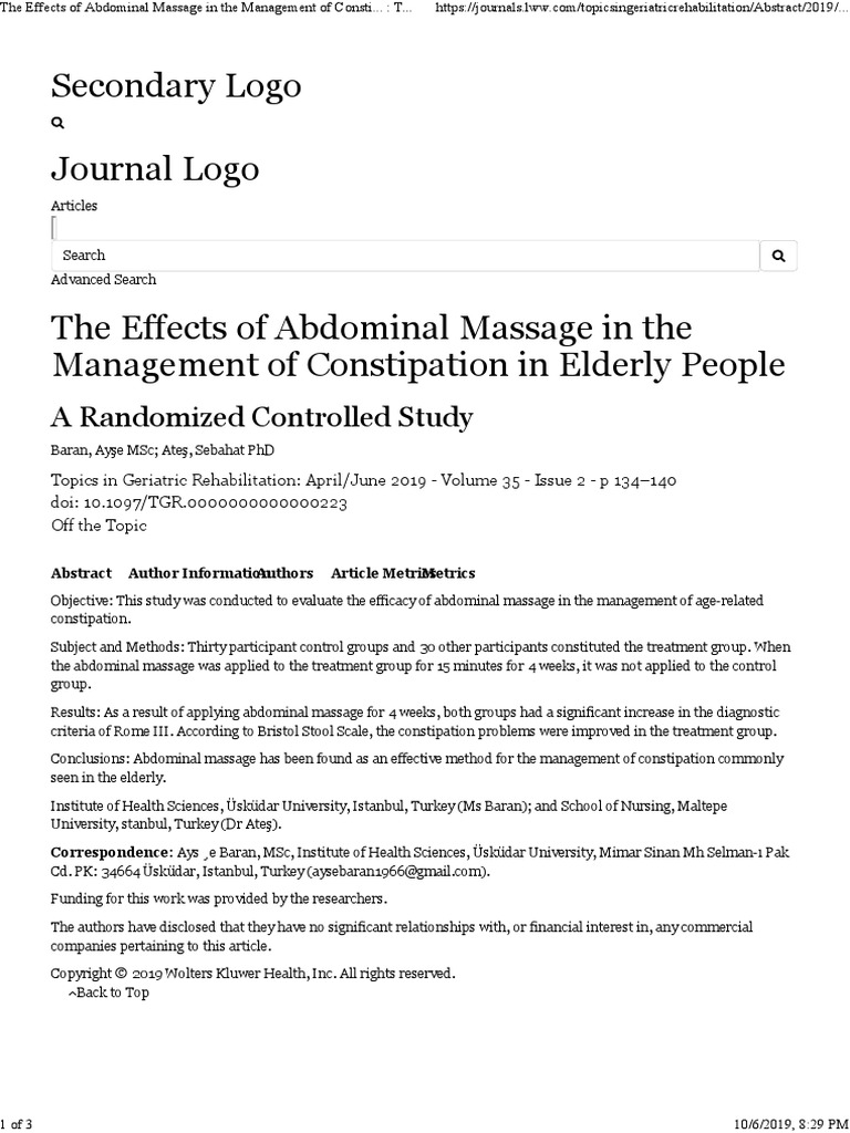 Abdominal Massage 2019 Pdf Cookie Internet Privacy