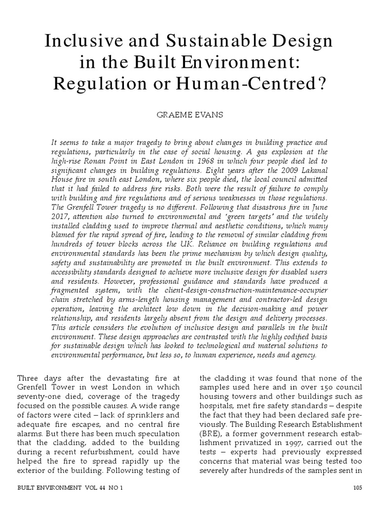 Inclusive and Sustainable Design in The Built Environment: Regulation ...