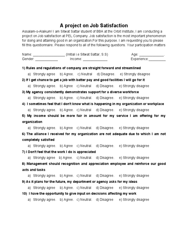 A Project On Job Satisfaction | PDF
