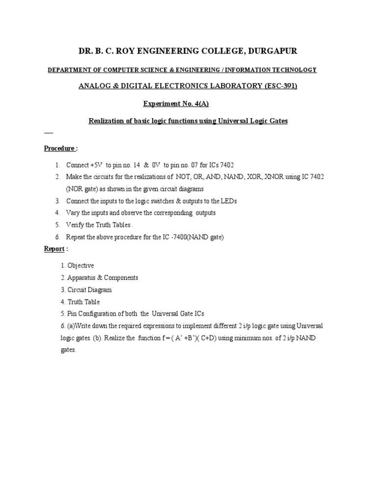 Analog Electronic Experiment No. 1b (Digital) | PDF | Logic Gate | Computing