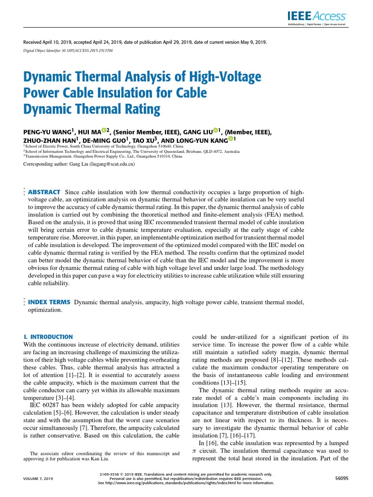 Dynamic Thermal Analysis of High-Voltage Power Cable Insulation For ...
