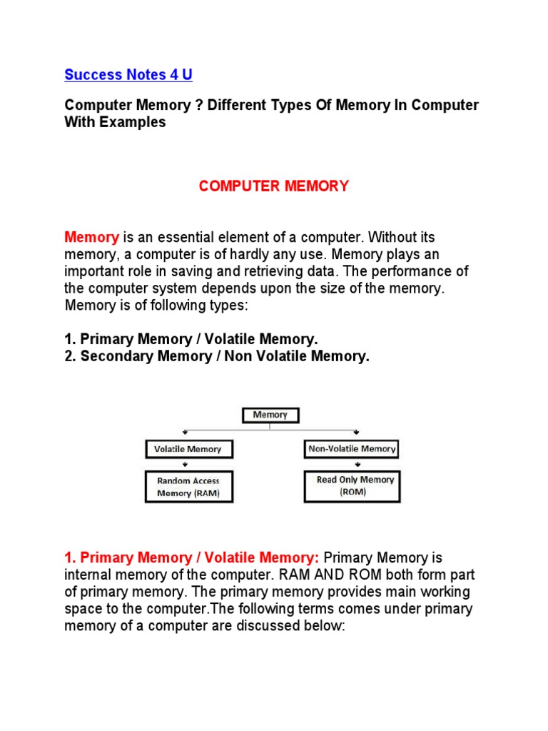 Computer Memory ? Different Types of Memory in Computer With Examples | PDF | Computer Data ...