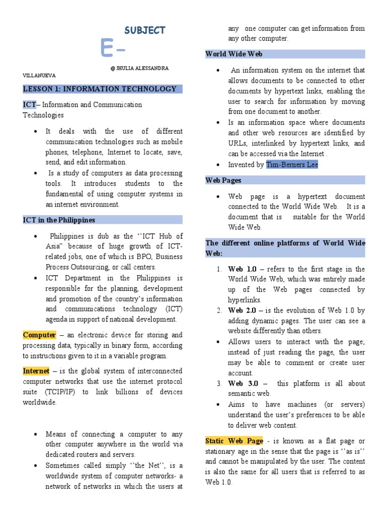 E-Tech Lesson 1 - 3 | PDF | Internet & Web | World Wide Web