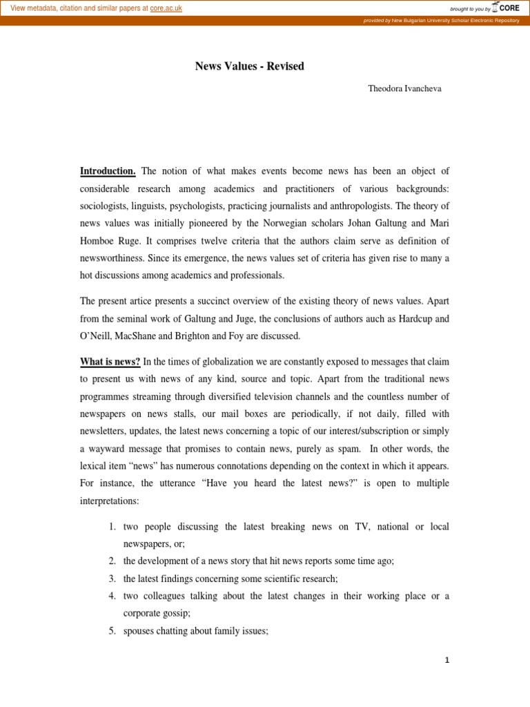 News Values - Revised: Introduction. The Notion of What Makes Events ...