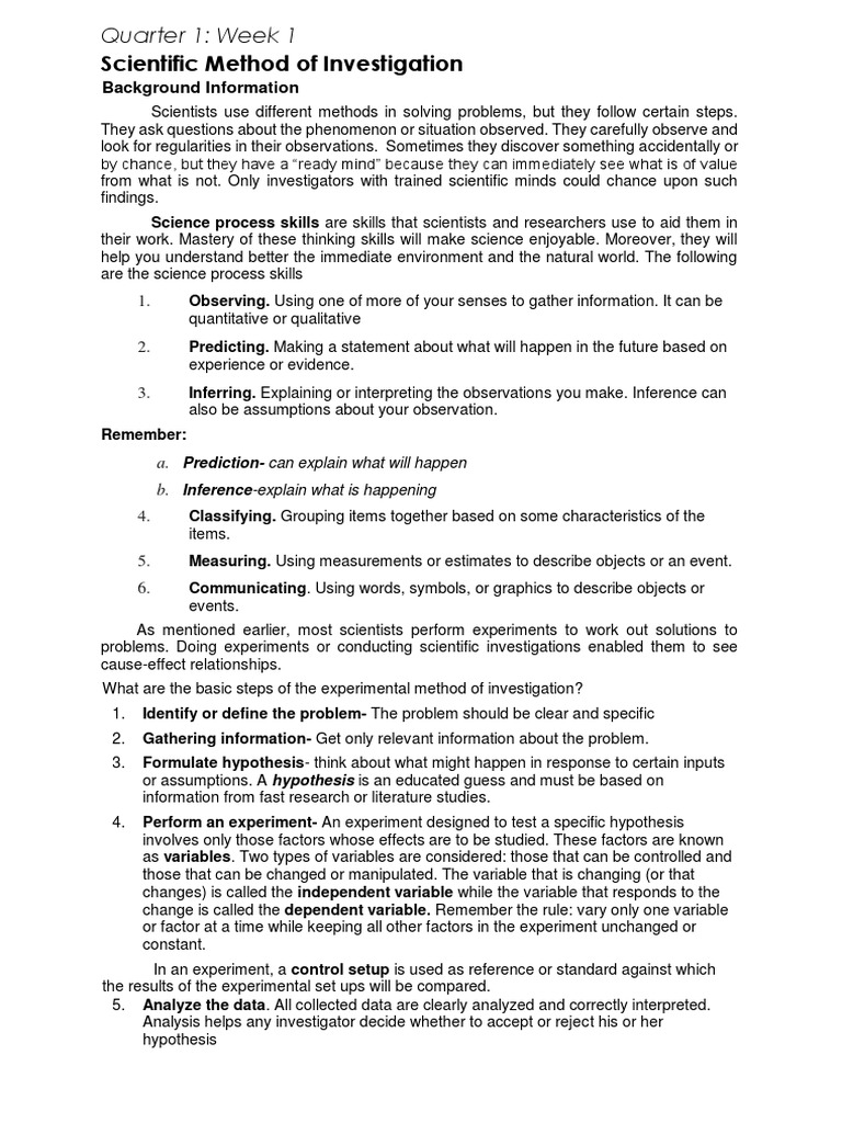 Las Science 7 Q1 W1 | PDF | Experiment | Scientific Method
