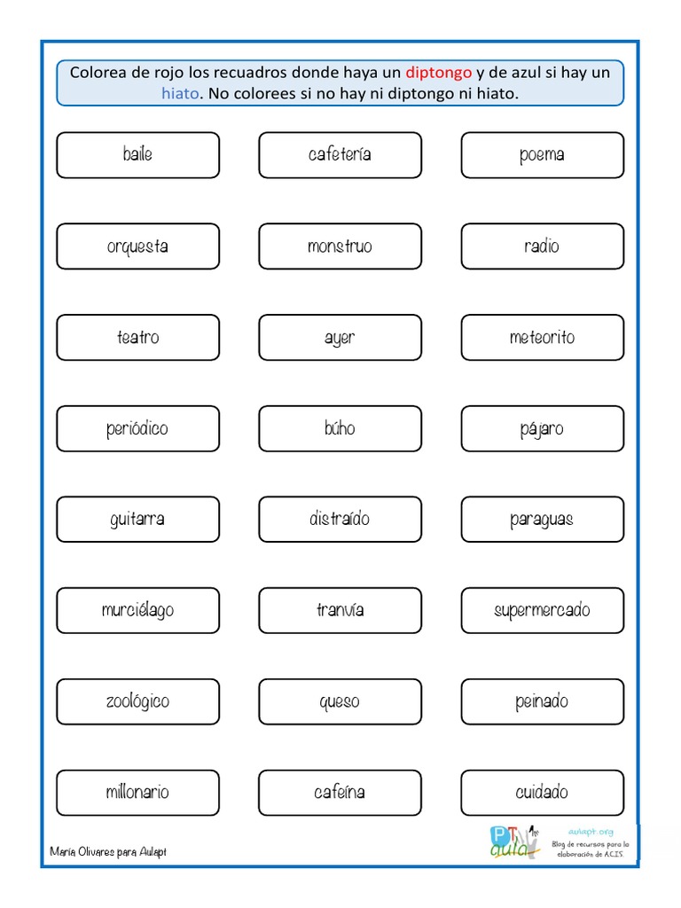 Colorear Diptongos e Hiatos | PDF