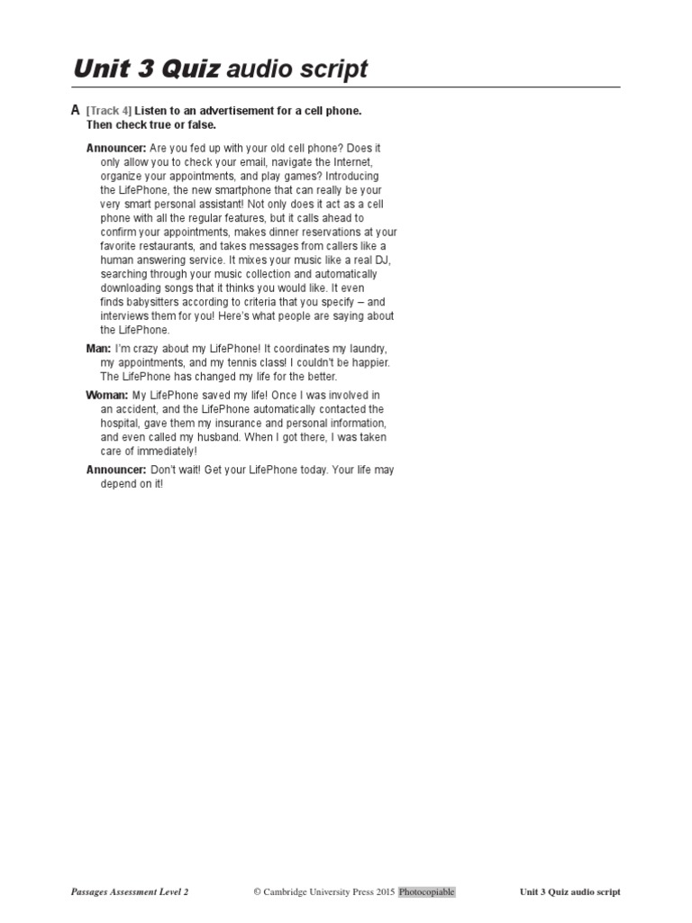 Unit 3 Quiz: Audio Script | PDF