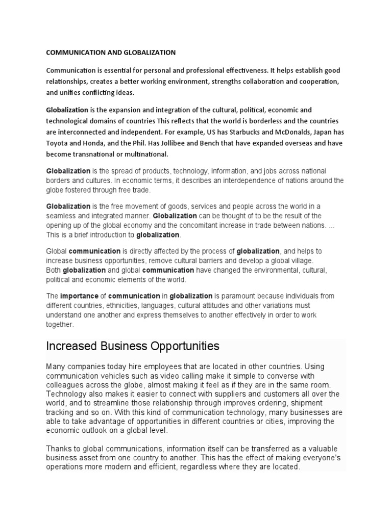 COMMUNICATION AD GLOBALIZATION New Copy1 | PDF | Globalization ...