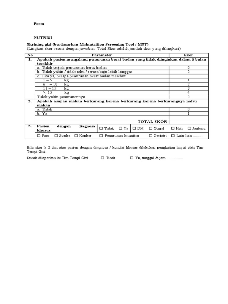 Form Skrining Gizi MST | PDF