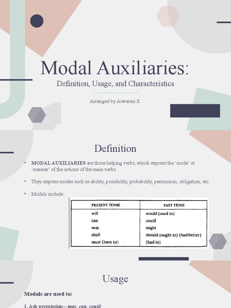 Modal Auxiliaries:: Definition, Usage, and Characteristics | PDF ...