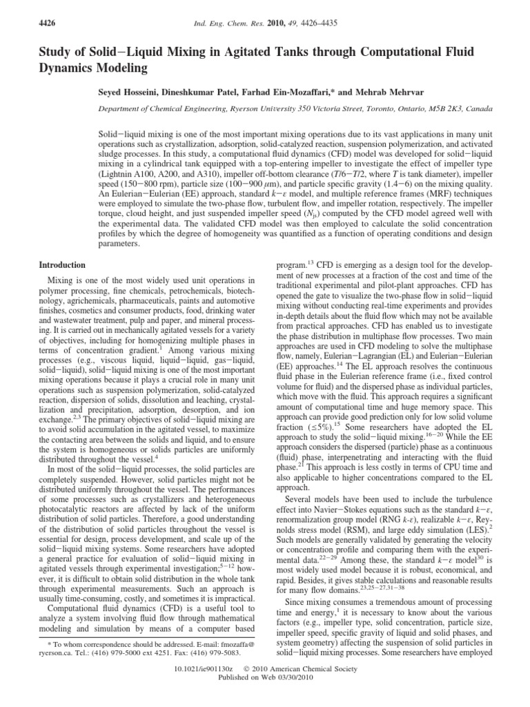 Study of Solid-Liquid Mixing in Agitated Tanks Through Computational ...