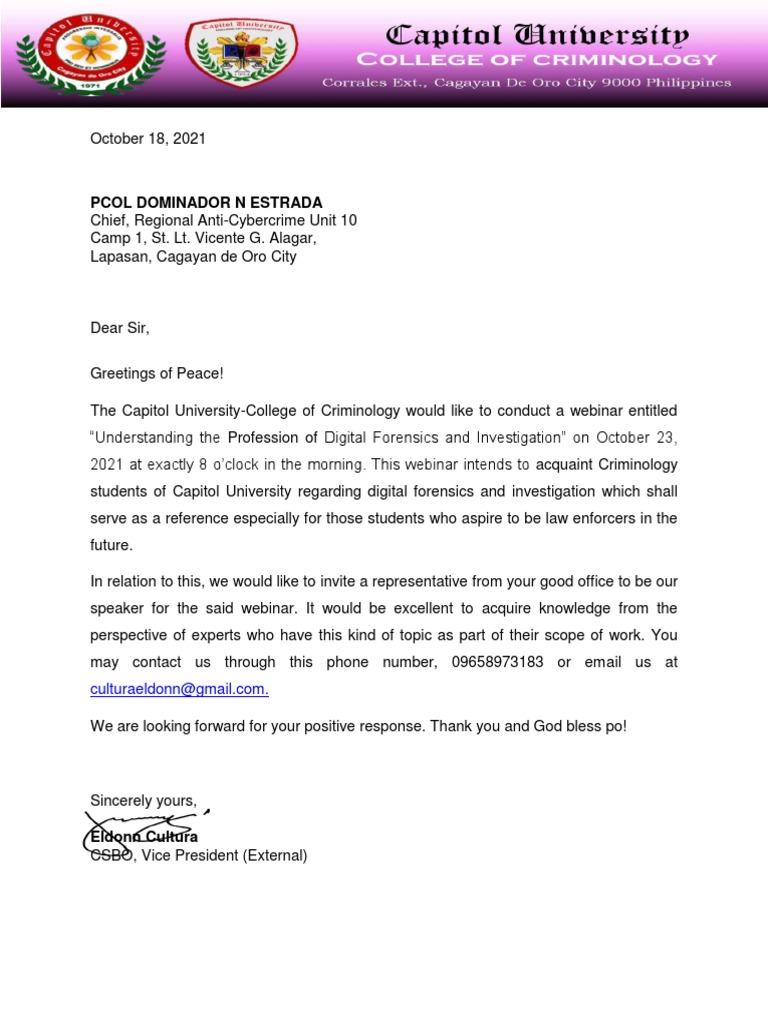 Digital Forensics And Investigation Request Letter Pdf