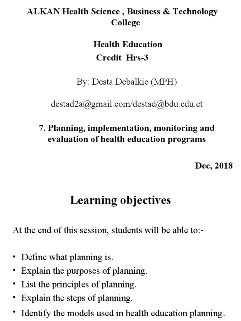 Health Education Program Planning Guide | PDF | Cognition