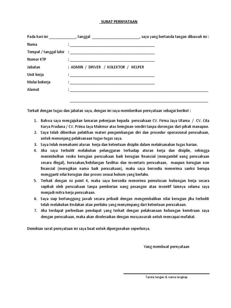 Surat Pernyataan Admin | PDF