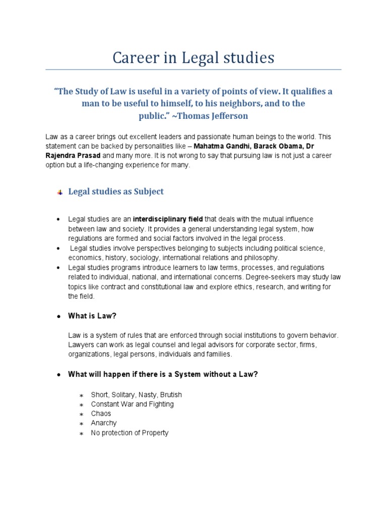 Career in Legal Studies | PDF | Labour Law | Lawyer