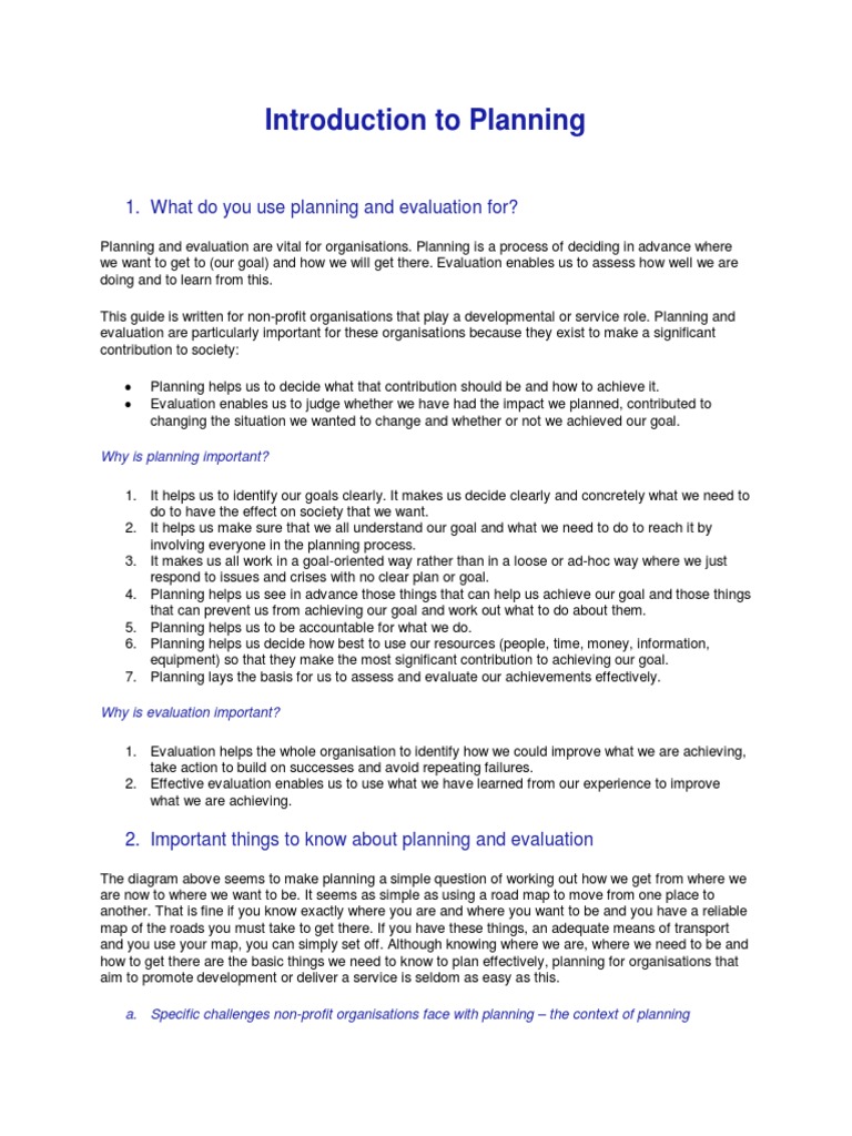 Introduction To Planning | PDF | Goal | Evaluation