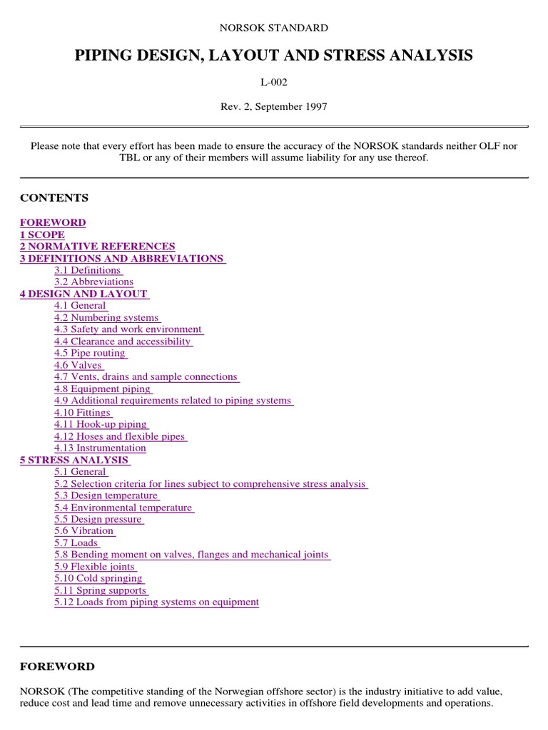 Piping Design, Layout and Stress Analysis: Foreword 1 Scope 2 Normative ...