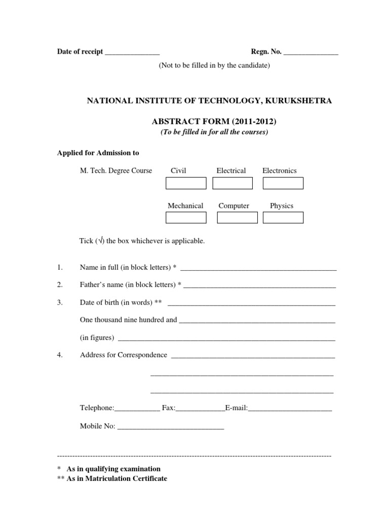 M.tech. Application Form 2011-12 | PDF | University And College ...