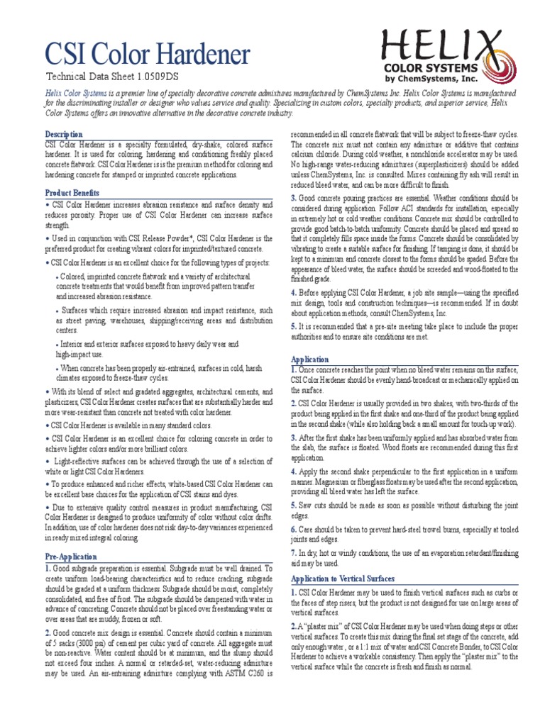 CSI Color Hardener: Technical Data Sheet 1.0509DS | PDF | Concrete ...