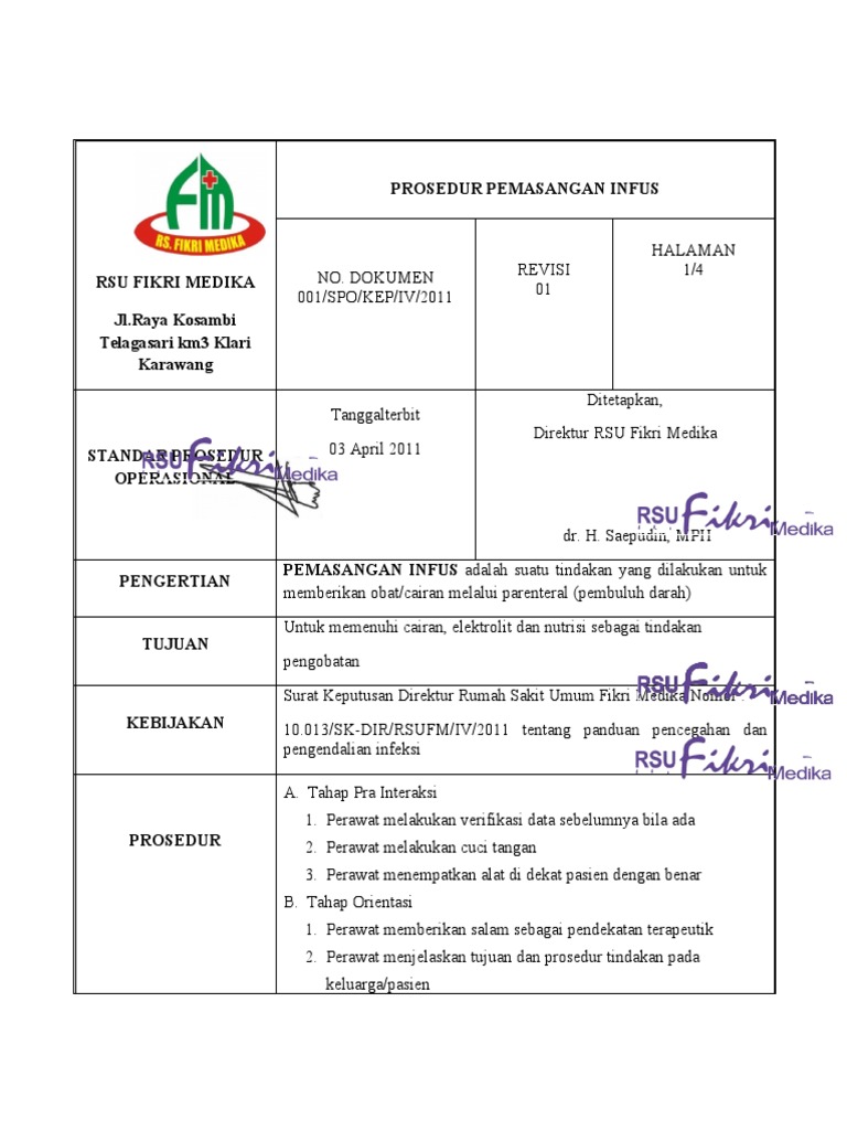 Prosedur Pemasangan Infus | PDF