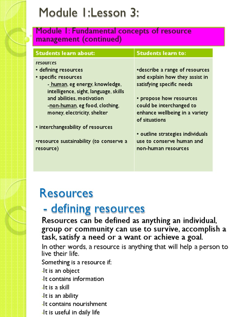 Module 1: Fundamental Concepts of Resource Management (Continued) | PDF ...