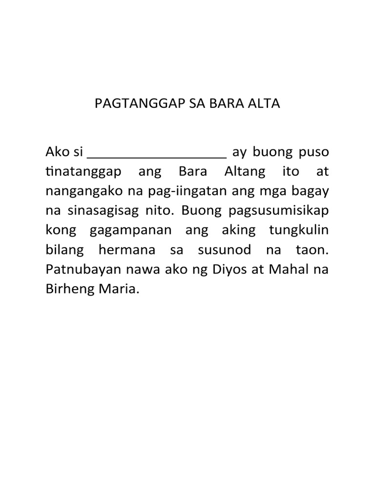 Pagtanggap Sa Bara Alta | PDF