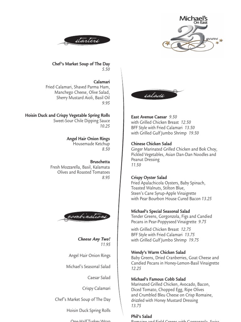 Michael's On East Lunch Menu | PDF | Salad | Coleslaw