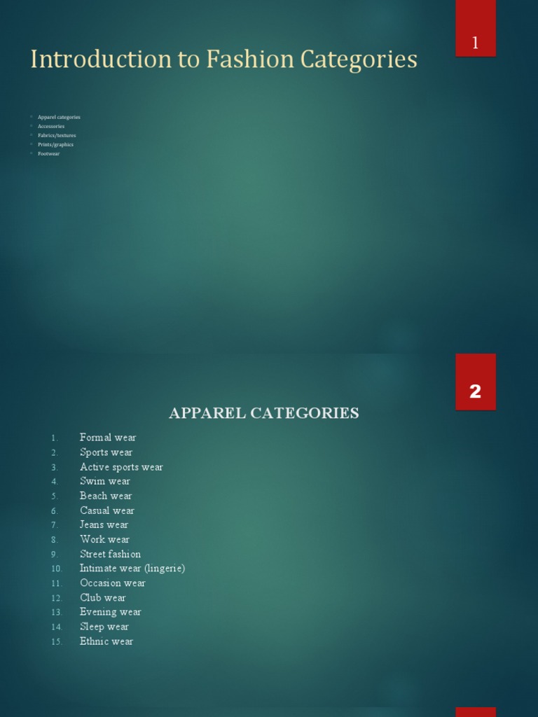 Introduction To Fashion Categories: Apparel Categories Accessories ...