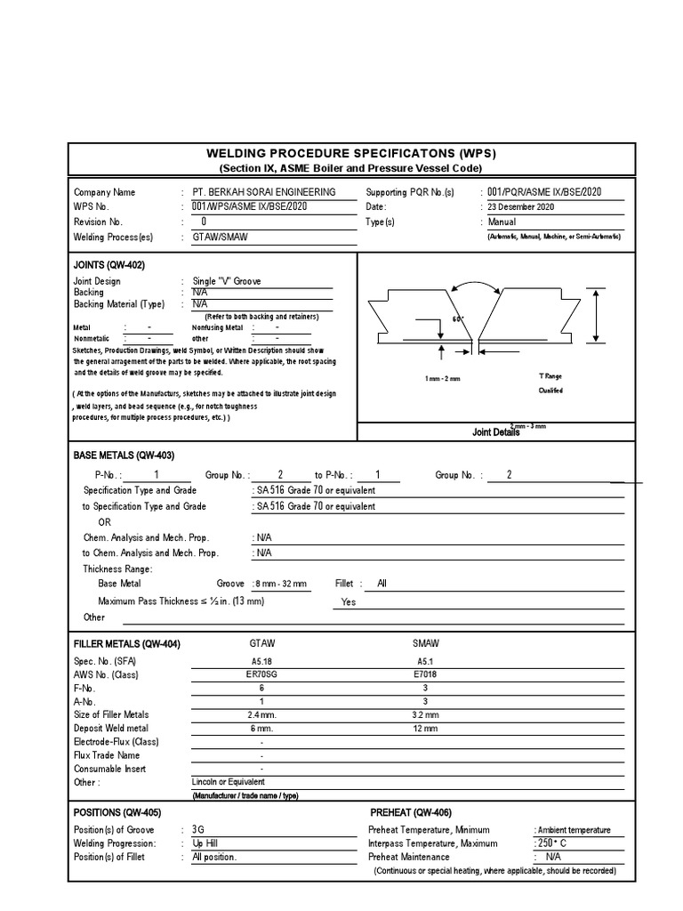 Wps - Asme Ix - Gtaw - Plat Ste | PDF | Materials | Industrial Processes