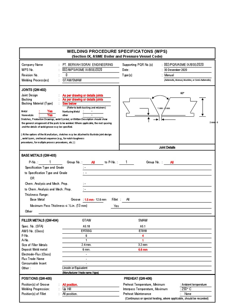 Wps - Asme Ix - Gtaw - Pipa | PDF | Applied And Interdisciplinary ...