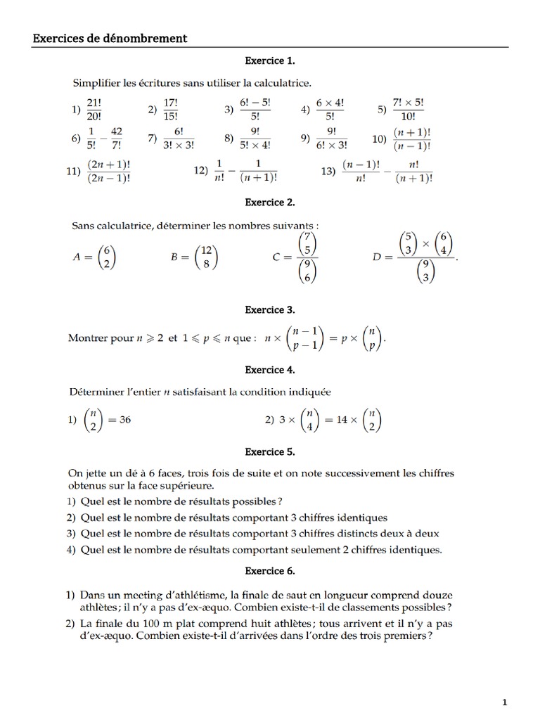 Exercices de Dénombrement | PDF