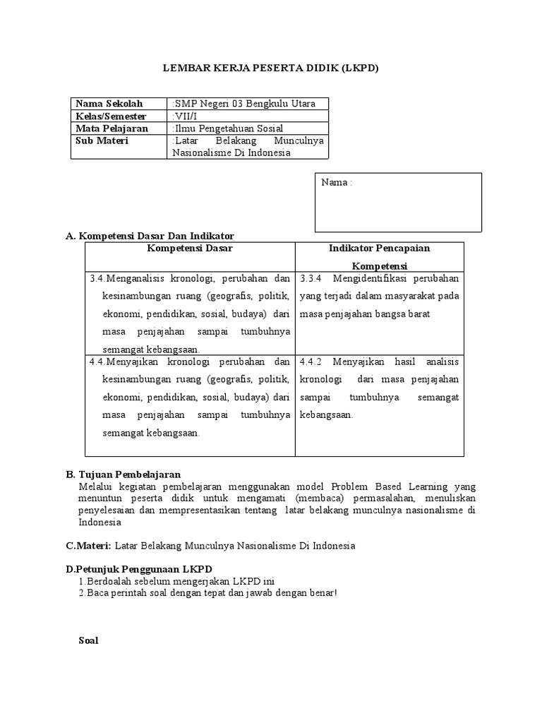 Lembar Kerja Peserta Didik Dua | PDF