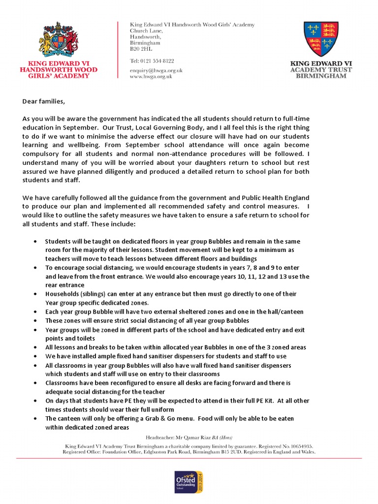 School Reopening Letter | PDF